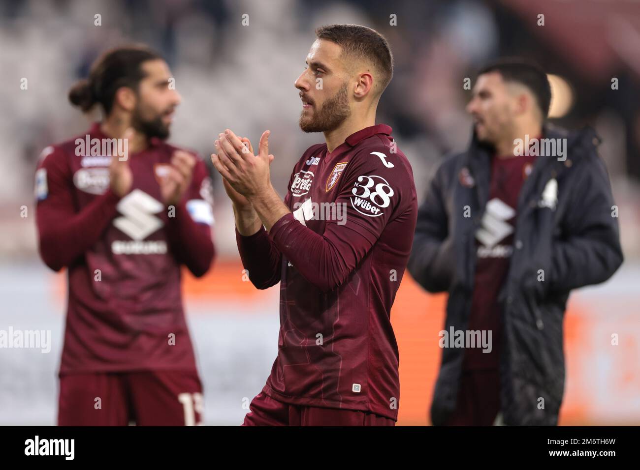Turin, Italy, 4th January 2023. Nikola Vlasic of Torino FC applauds the ...