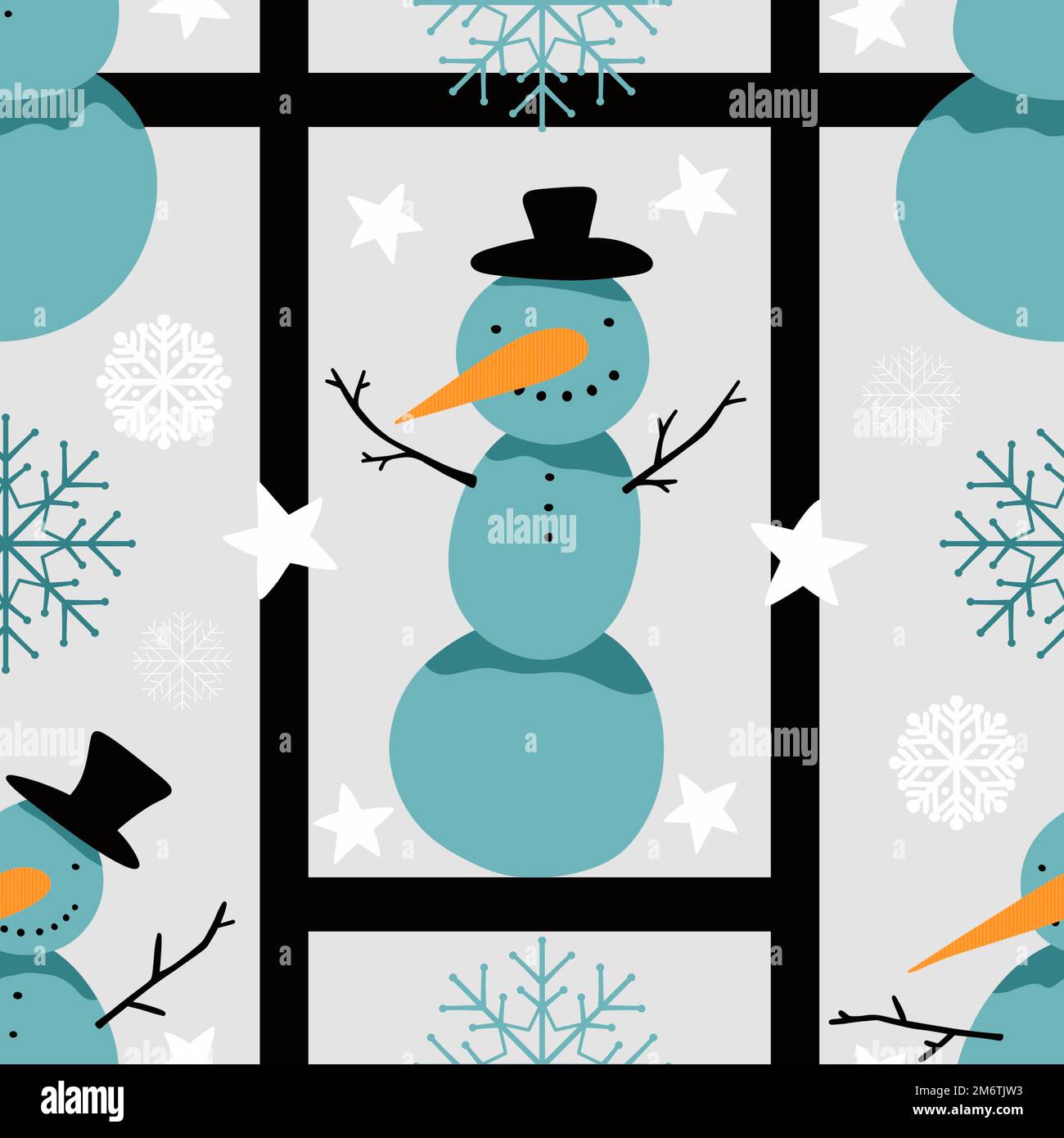 Winter seamless snowman and snowflakes pattern for Christmas wrapping ...