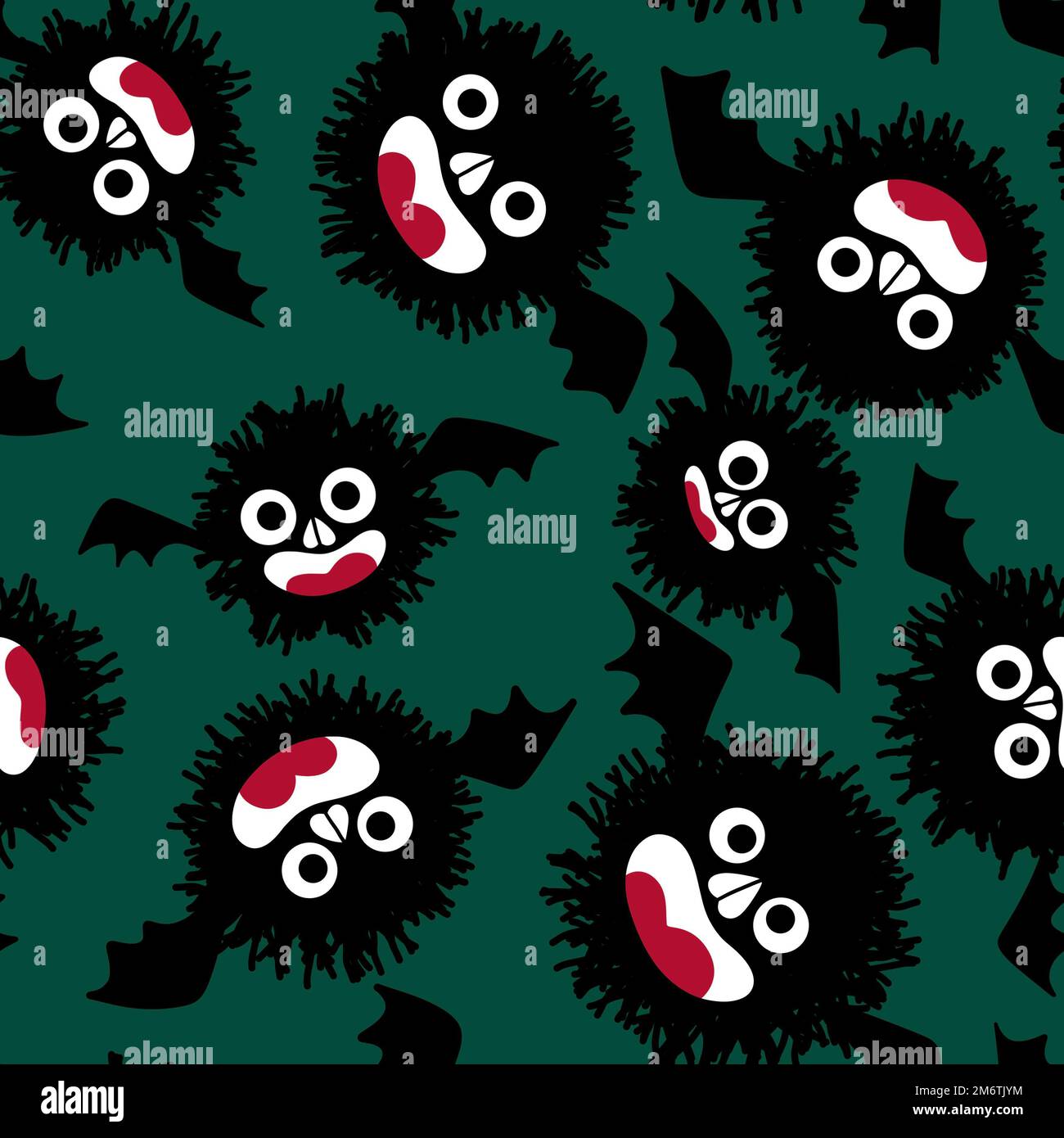Halloween cartoon animals seamless fluffy bats pattern for wrapping ...