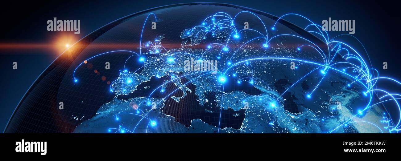 Globalization and communication concept. Earth and luminous rays. 3d ...