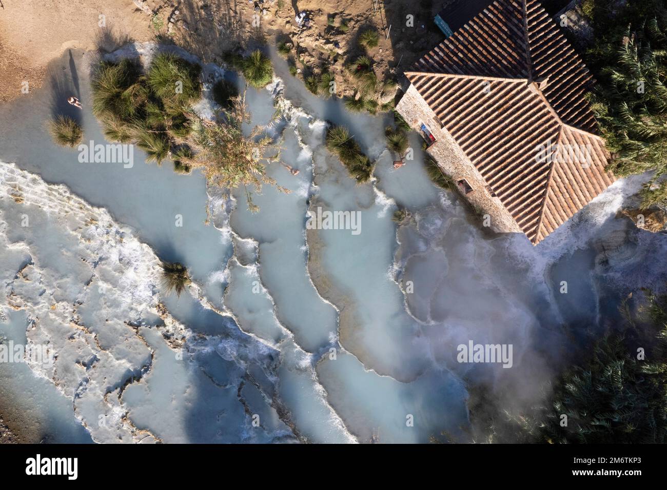 Aerial view of the free thermal baths of Saturnia Italy Stock Photo - Alamy