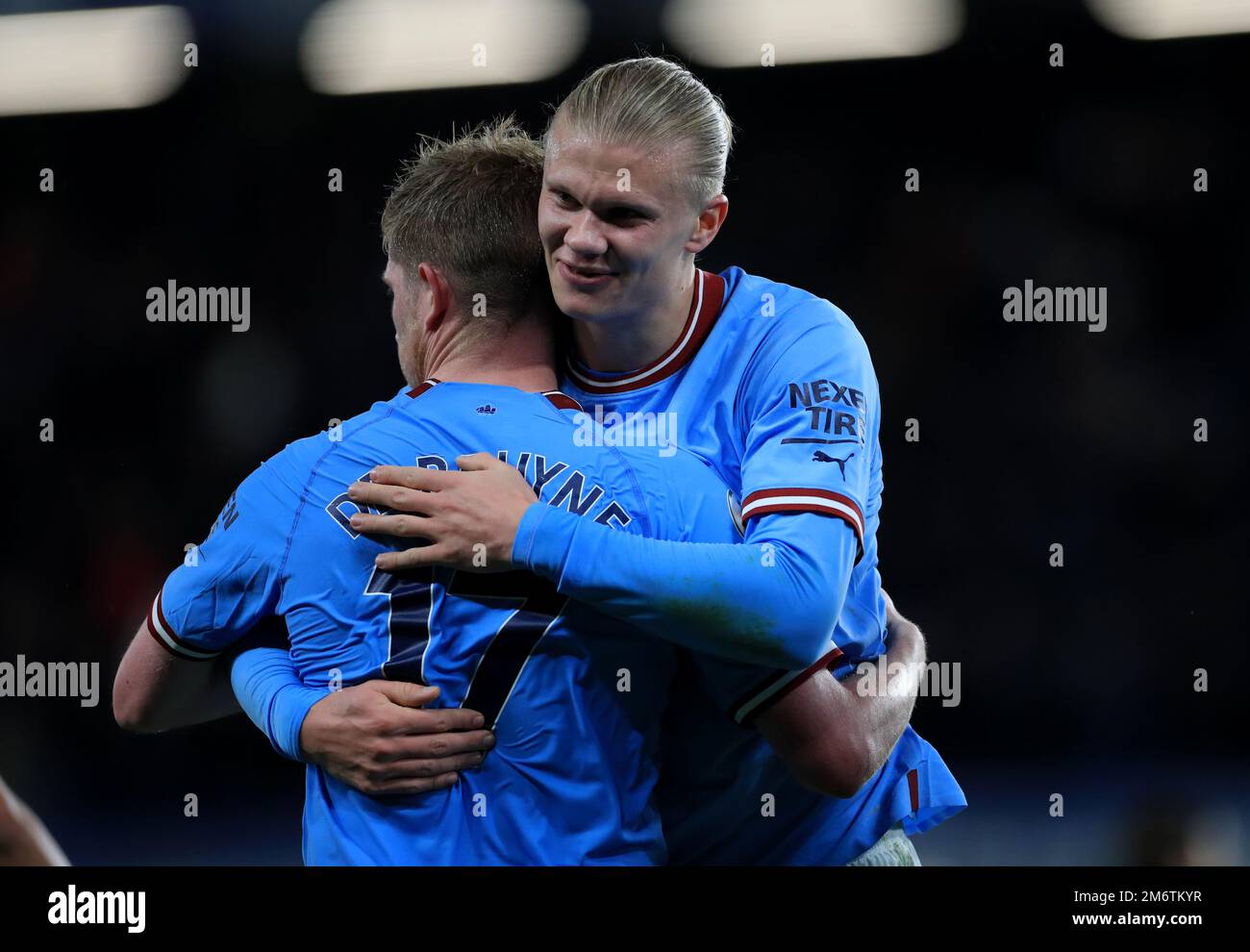 Manchester City's Erling Haaland (right) and Kevin De Bruyne react ...