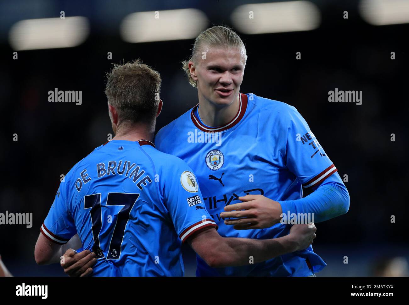 Manchester City's Erling Haaland (right) and Kevin De Bruyne react ...