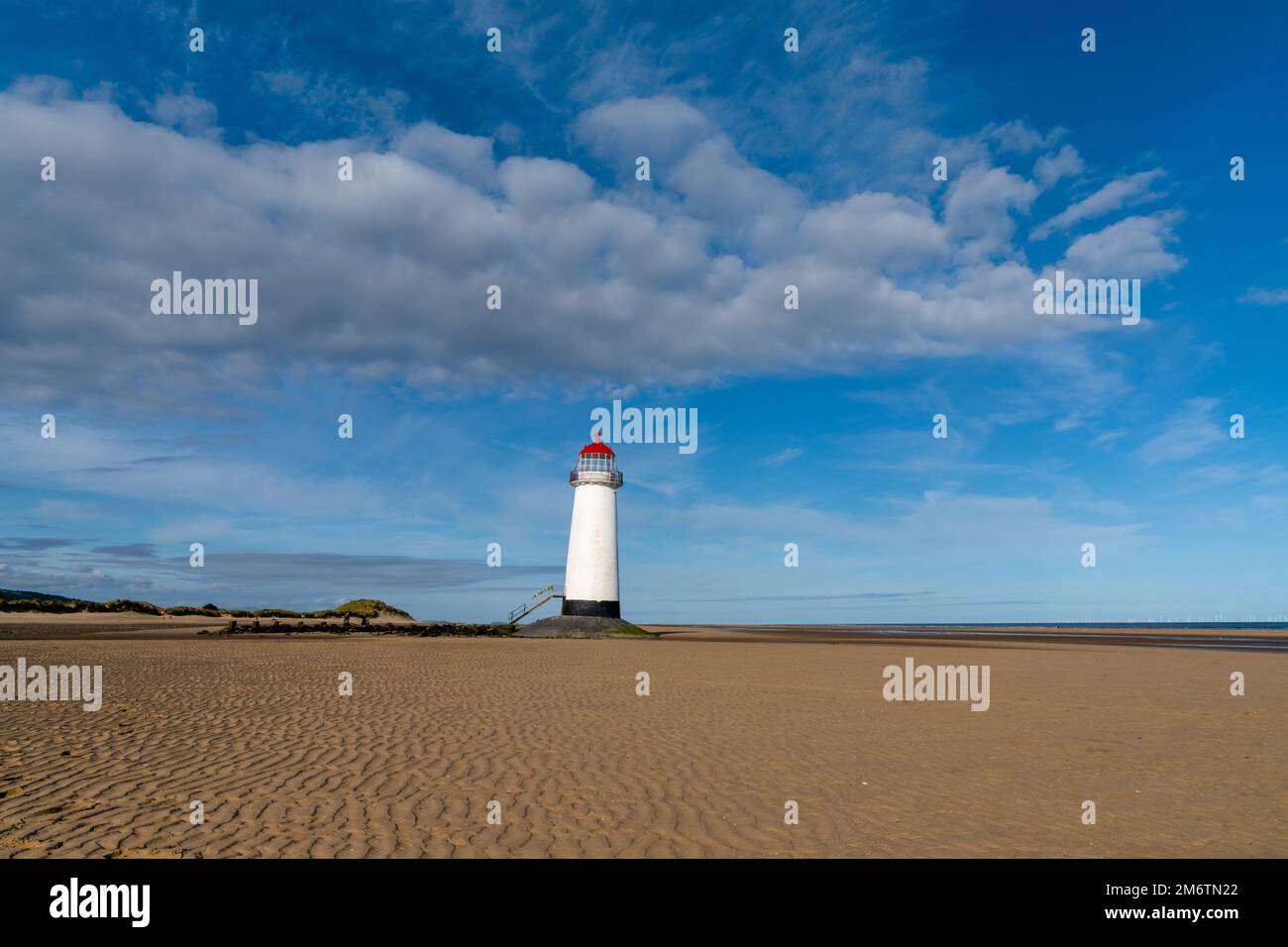 A view of the Point of Ayr Lighthouse and Talacre Beach in northern ...