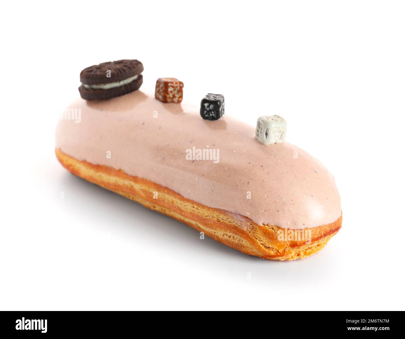 Delicious glazed eclair isolated on white background Stock Photo - Alamy
