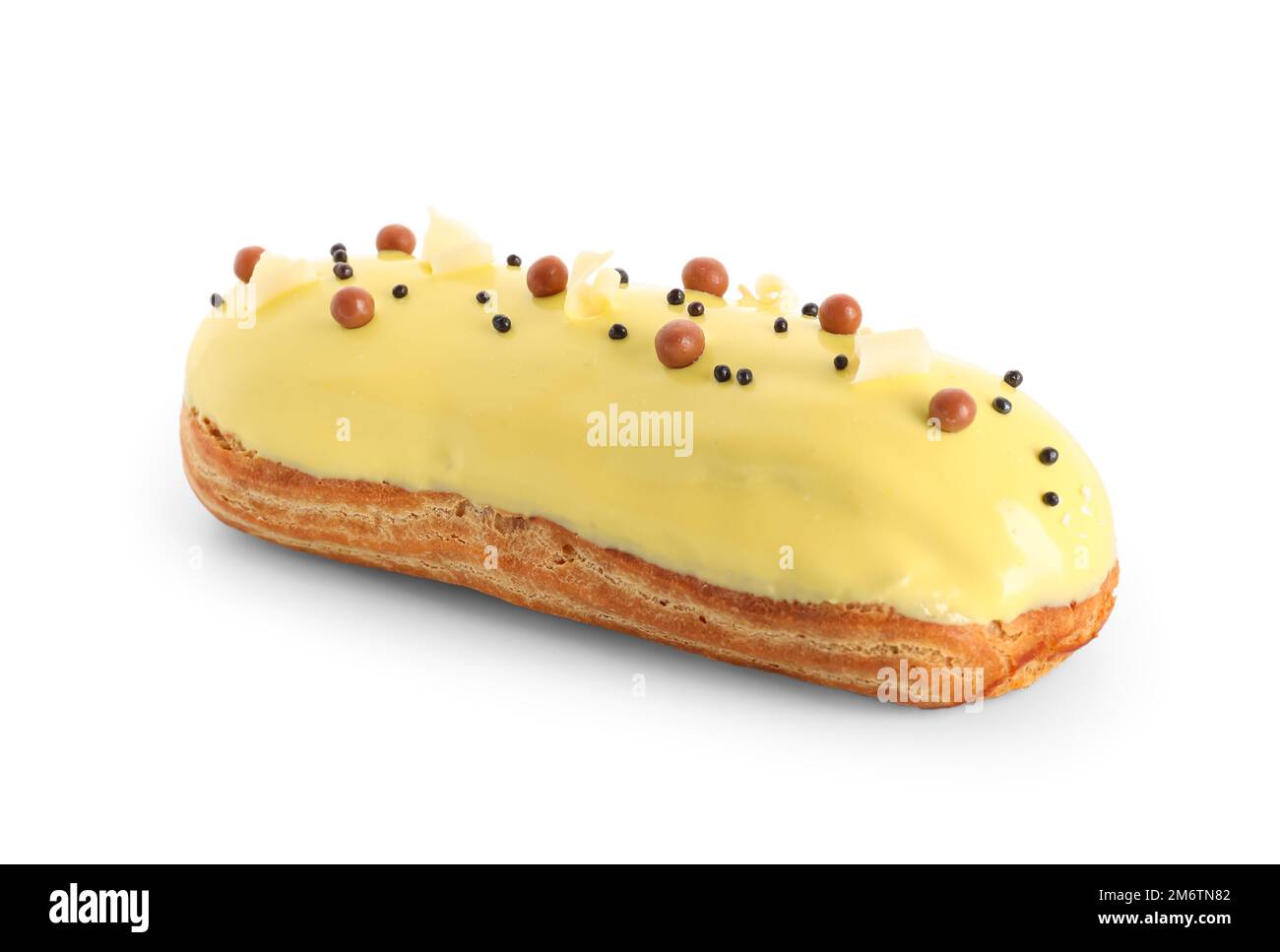 Delicious glazed eclair isolated on white background Stock Photo - Alamy