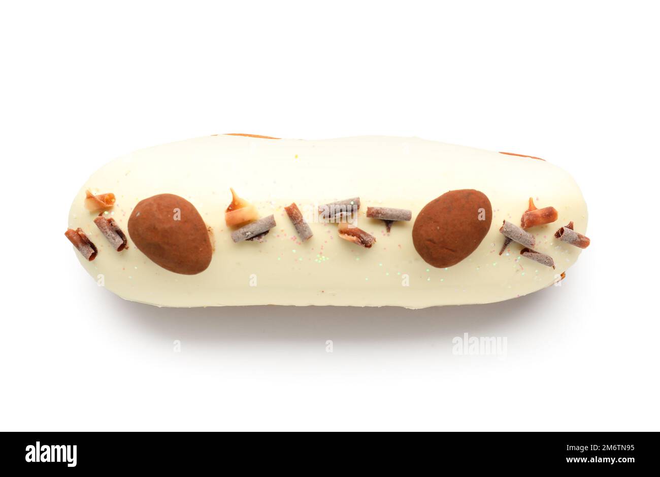 Delicious glazed eclair isolated on white background Stock Photo - Alamy