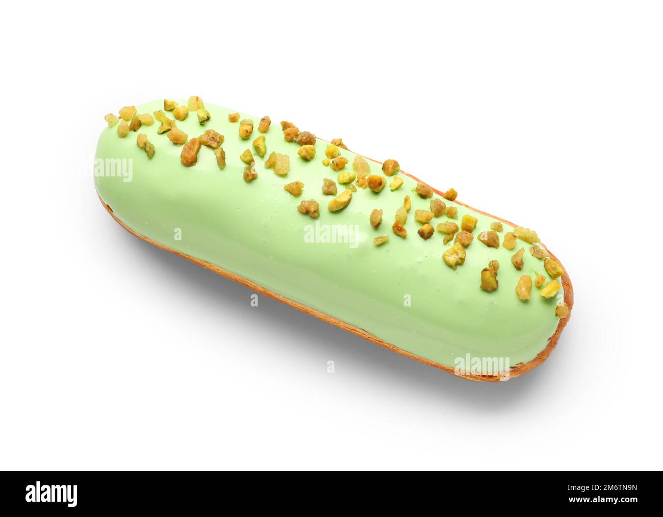Delicious pistachio eclair isolated on white background Stock Photo - Alamy