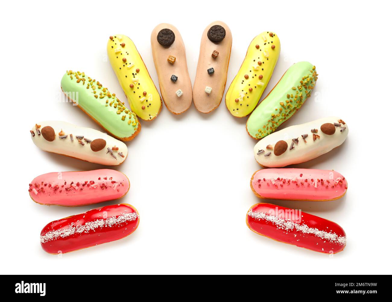 Various glazed eclairs isolated on white background Stock Photo - Alamy