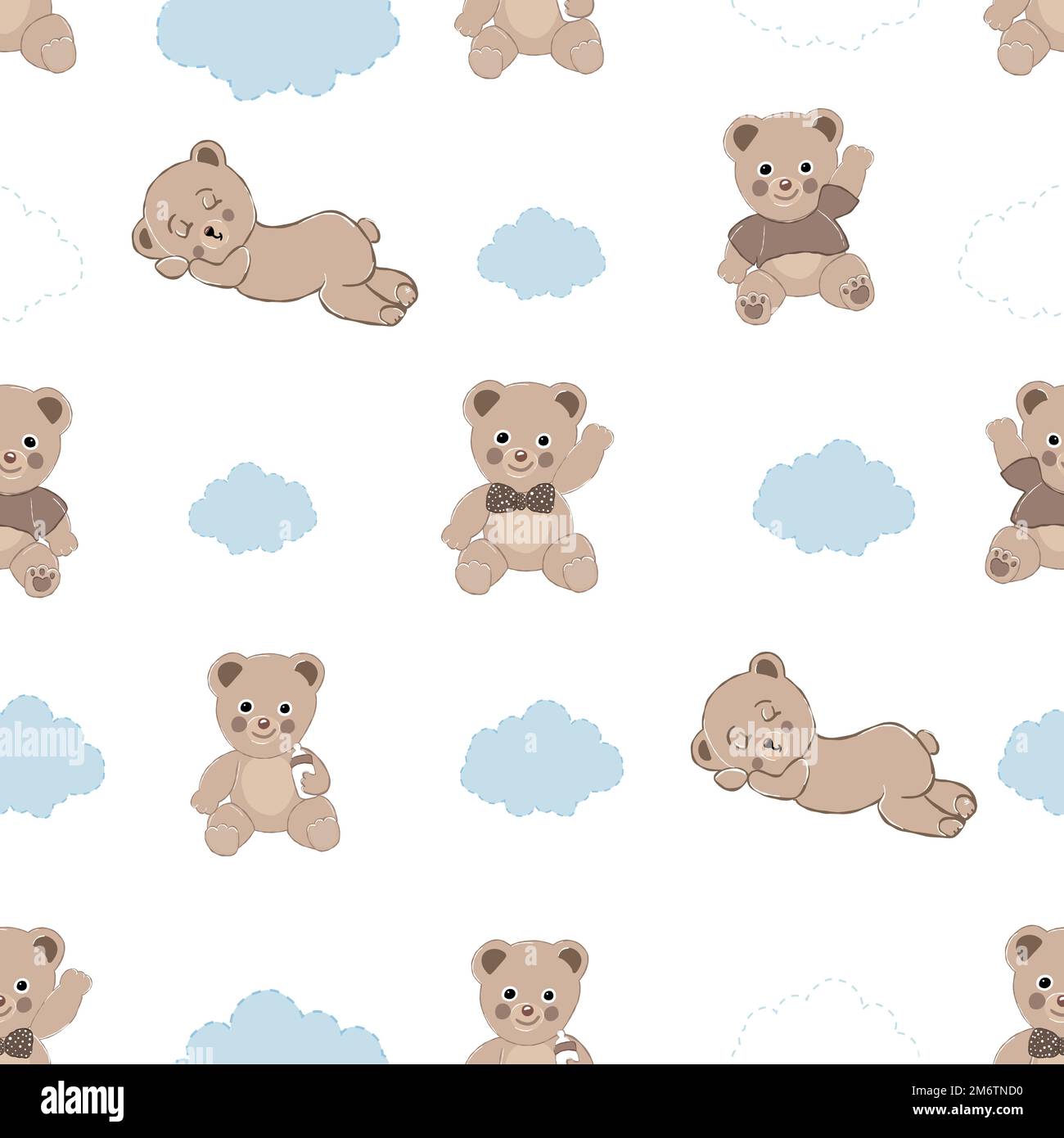 Cute teddy bears with clouds. Seamless fabric design pattern Stock ...