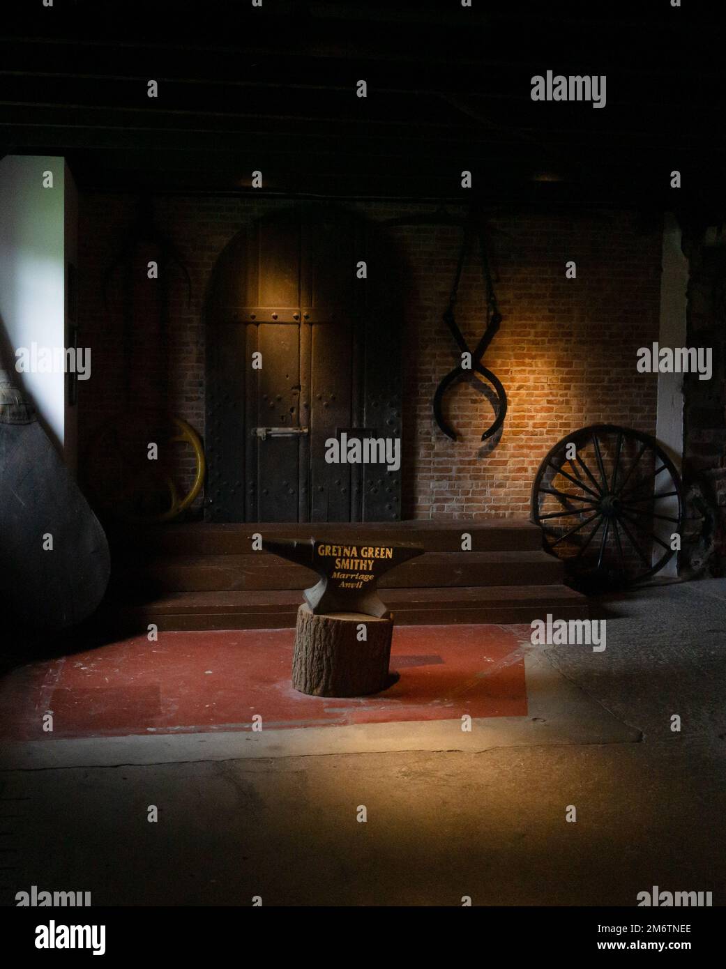 The Smithy's historic marriage anvil in the Gretna Green forge Stock ...