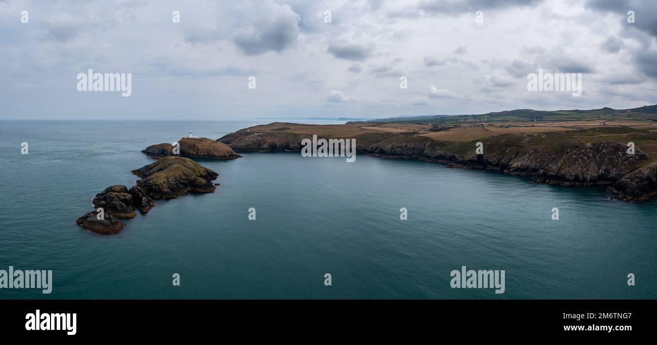 Aerial panorama landscape of the Pembrokeshire coast with the historic ...