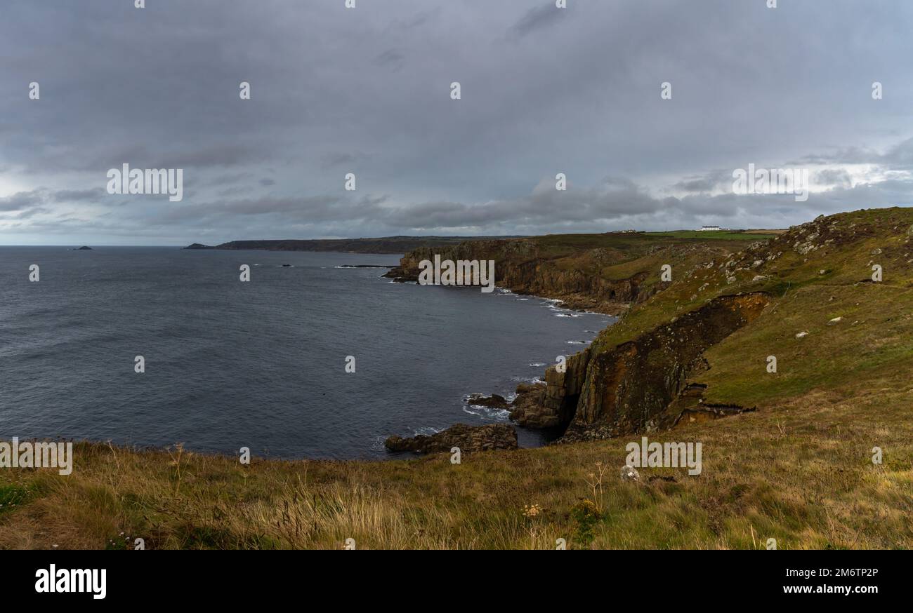 A landscape view of the coastline at Land's End and the Penwith ...