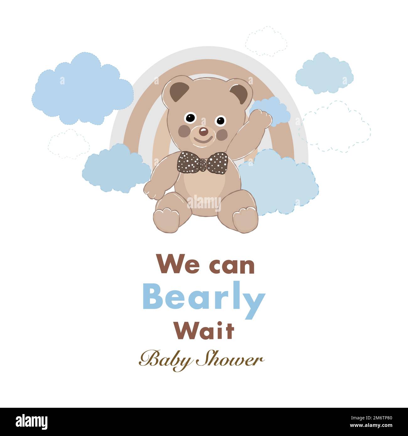 We can bearly wait text with teddy bear rainbow and clouds Stock Vector ...