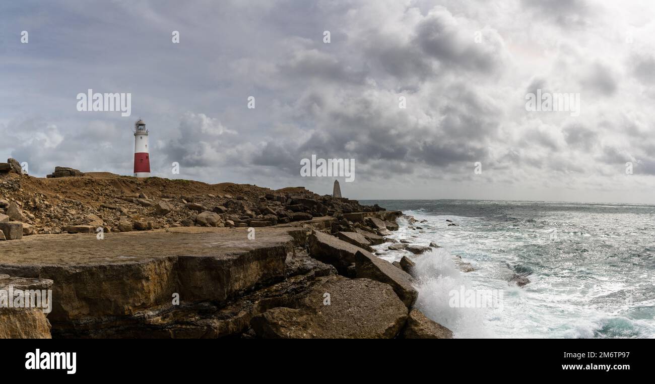 Panorama landscape view of the Jurassic Coast and Portland Bill with ...
