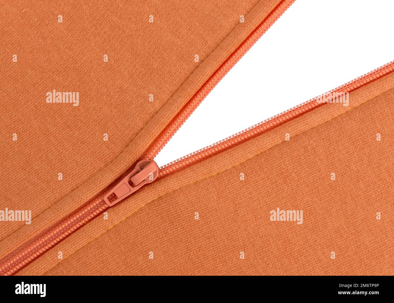 Zipper on a knitted sweater, isolated on white background. Open zipper Stock Photo - Alamy