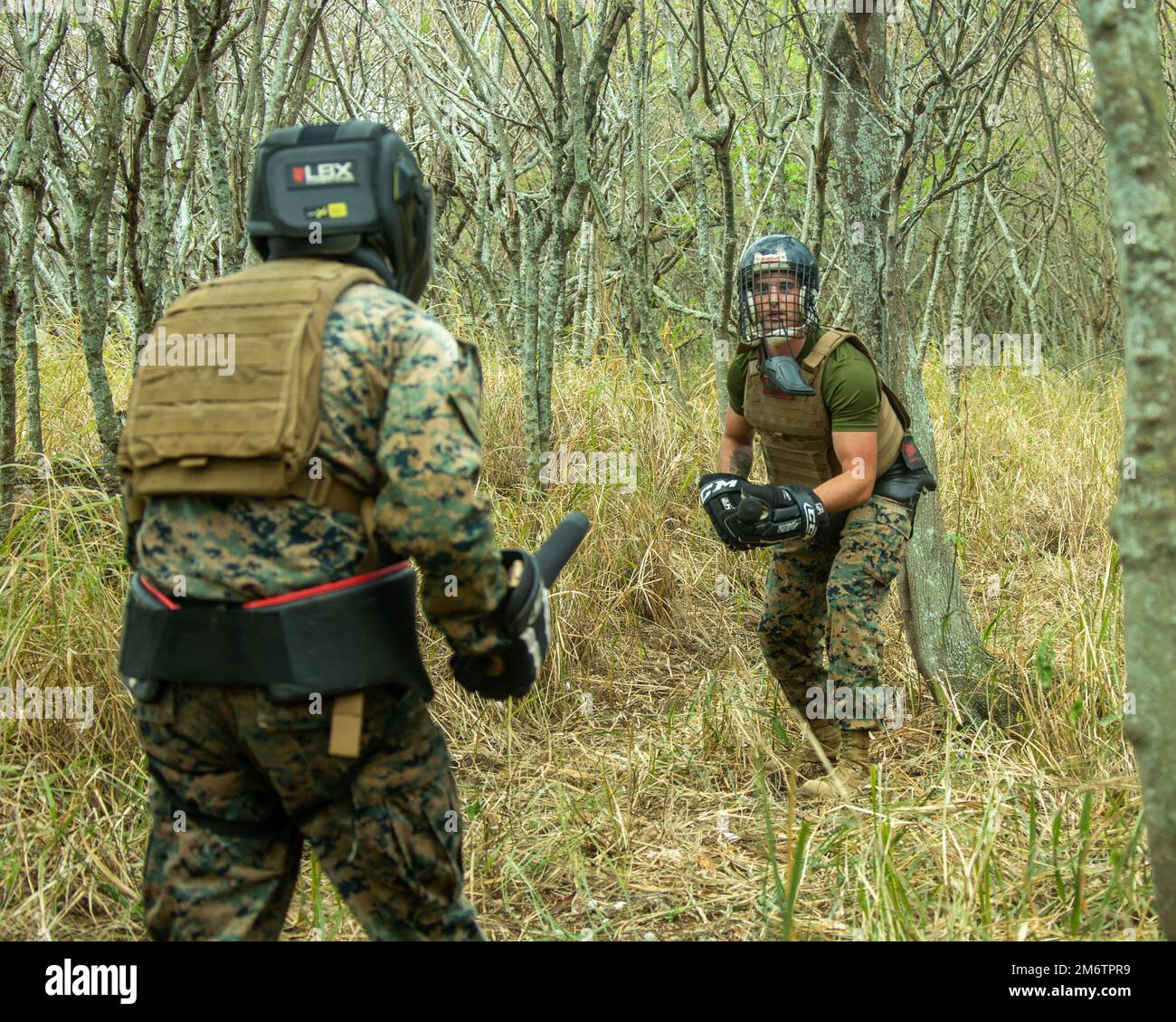 U.S. Marines spar with training weapons during the culminating event of ...