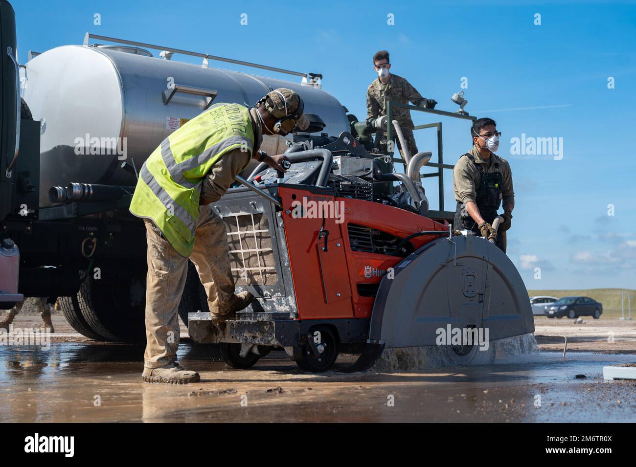 U.S. Airmen assigned to the 48th Civil Engineer Squadron conduct a ...