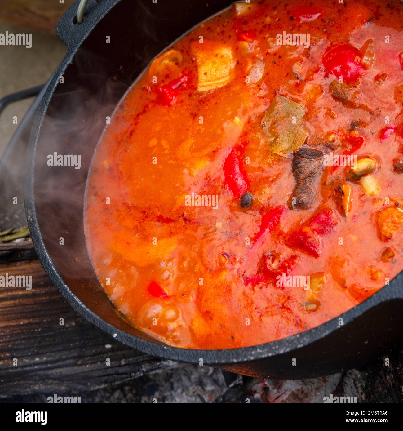 Kettle goulash is prepared over an open fire! Stock Photo - Alamy