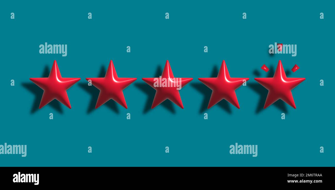 Five red stars on a blue background, service and service rating concept ...