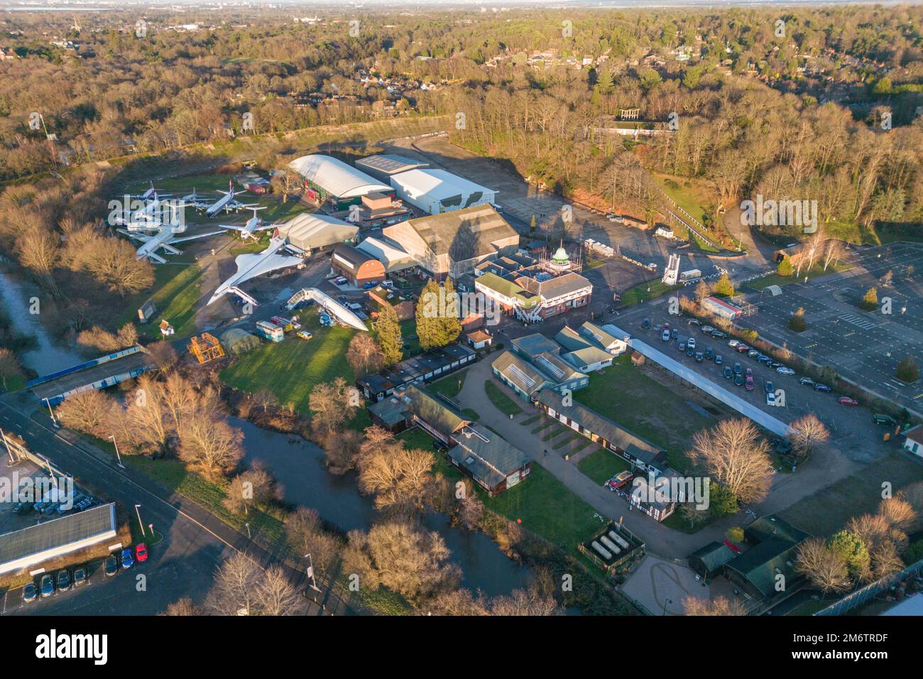 Aerial view of the Brooklands Museum, Weybridge, Surrey, UK Stock Photo ...