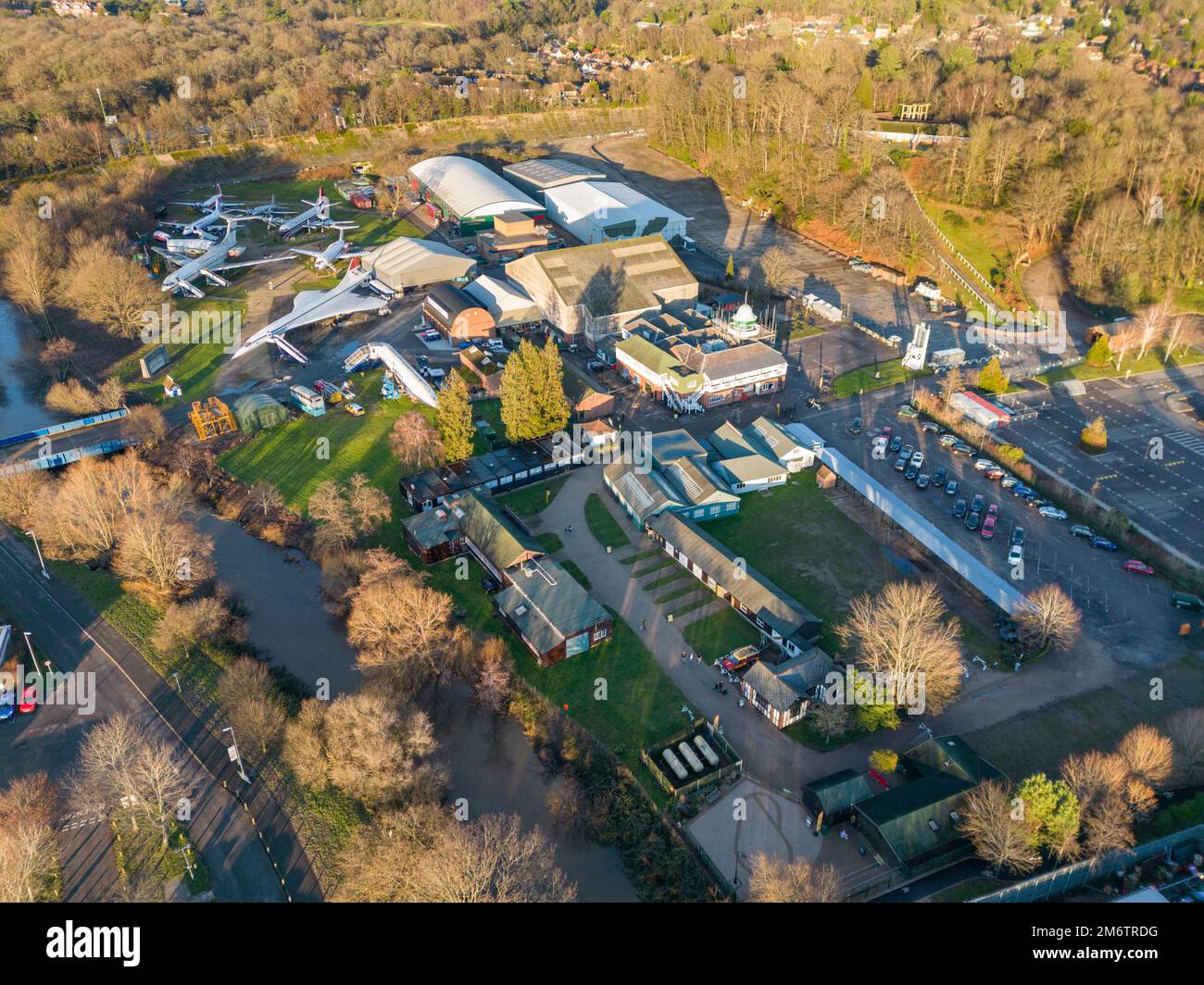 Aerial view of the Brooklands Museum, Weybridge, Surrey, UK Stock Photo ...