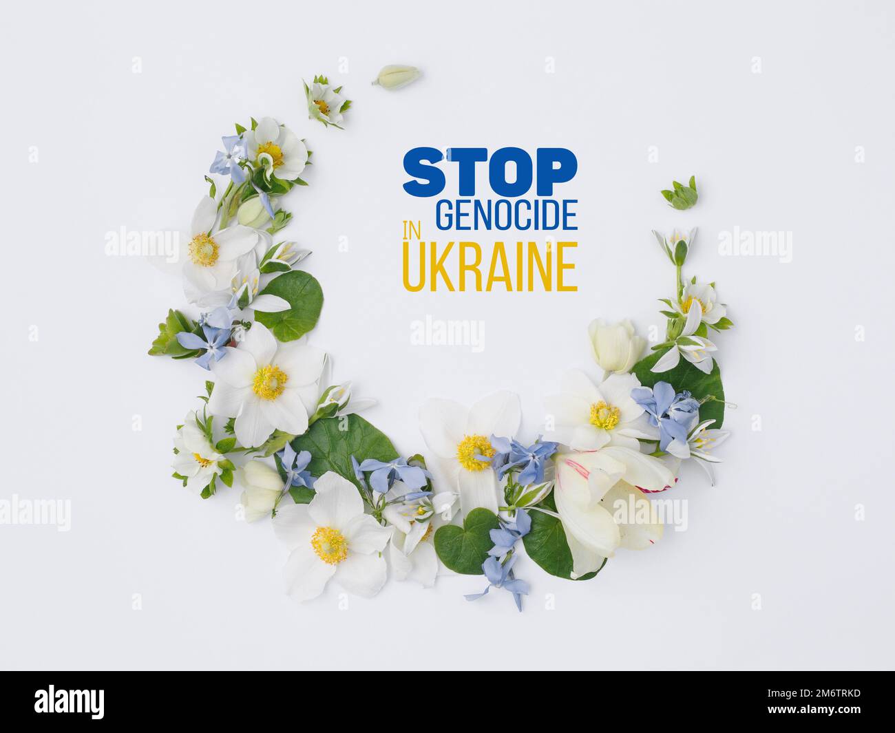 flowers lie in circle with words stop the genocide Stock Photo - Alamy