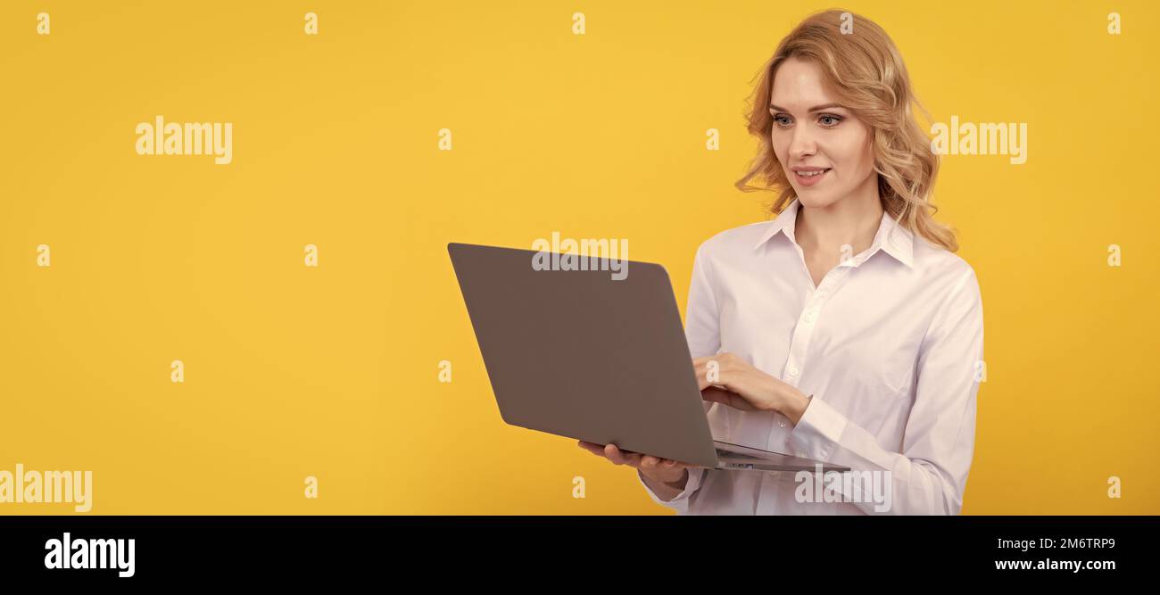 concentrated freelance woman post blog online. copy space ...