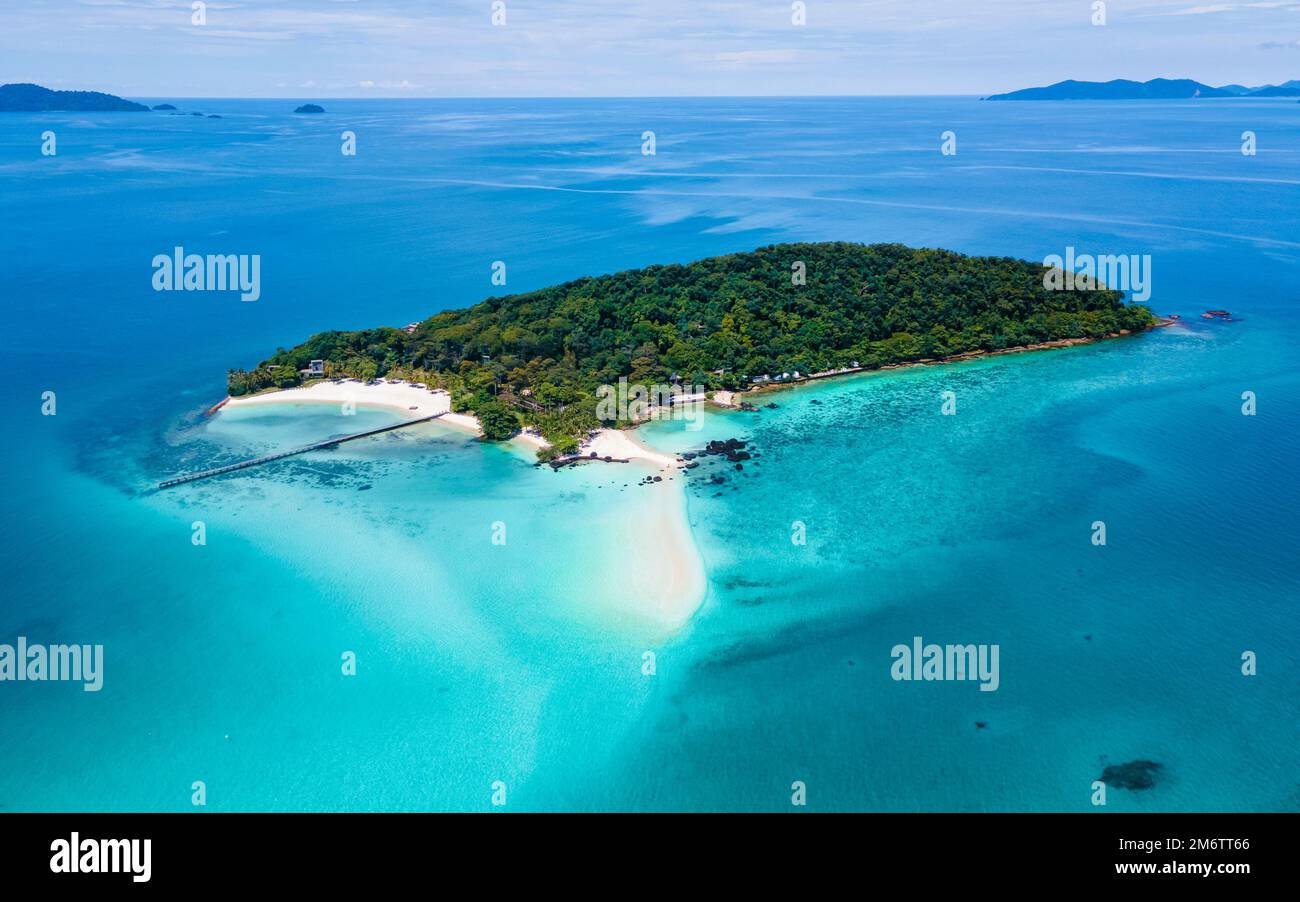 Tropical Island Koh Kham Trat Thailand, aerial view of tropical island ...