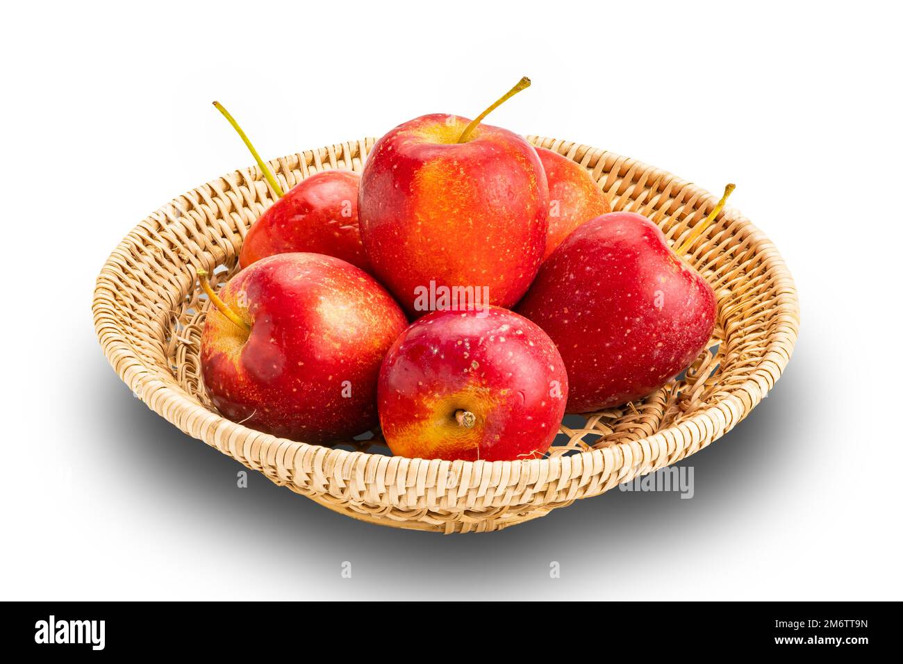 Pile of fresh ripe crisp snack-size mini apples in bamboo tray Stock ...