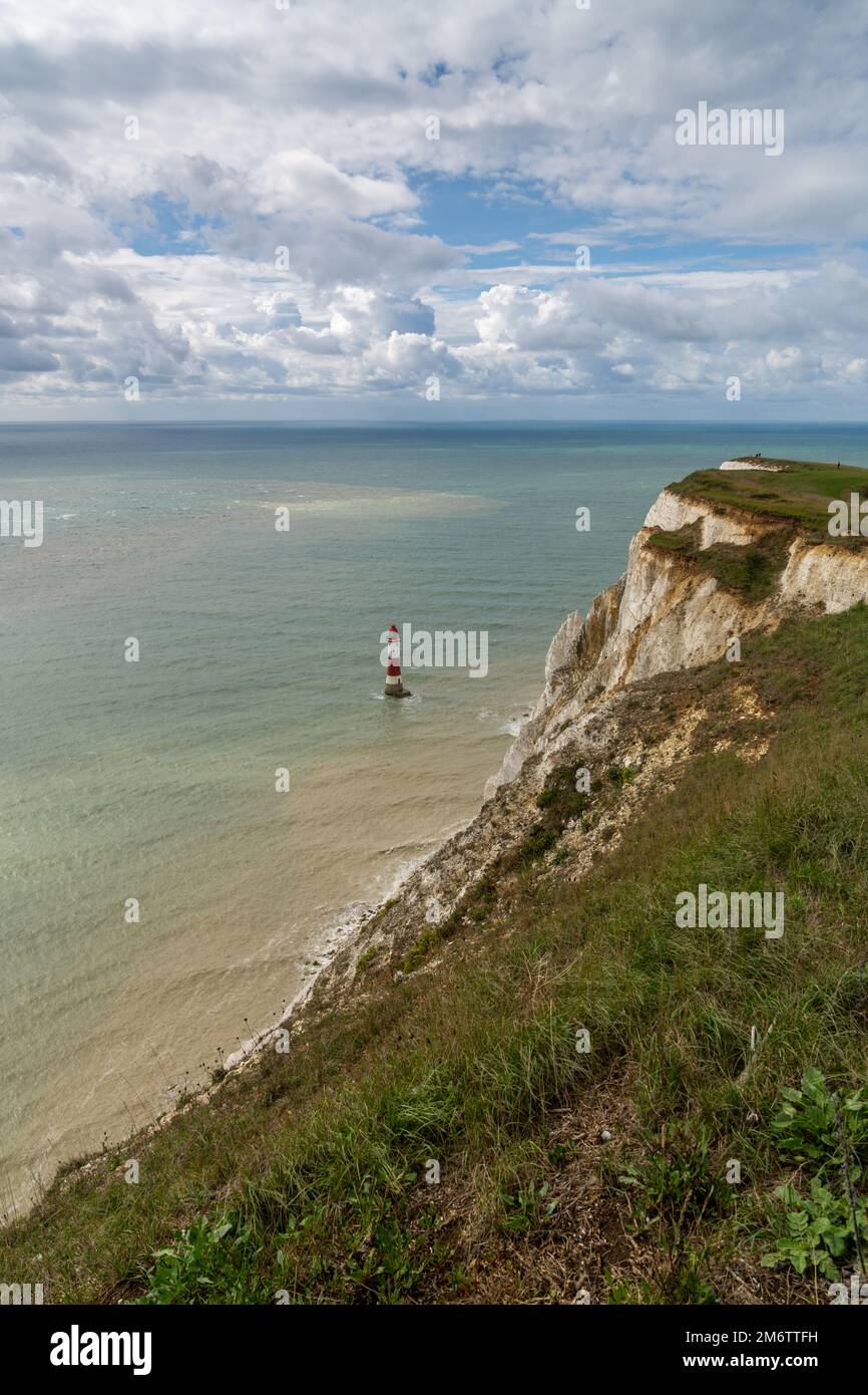 View of the Beachy Head Lighthouse in the English Channel and the white ...