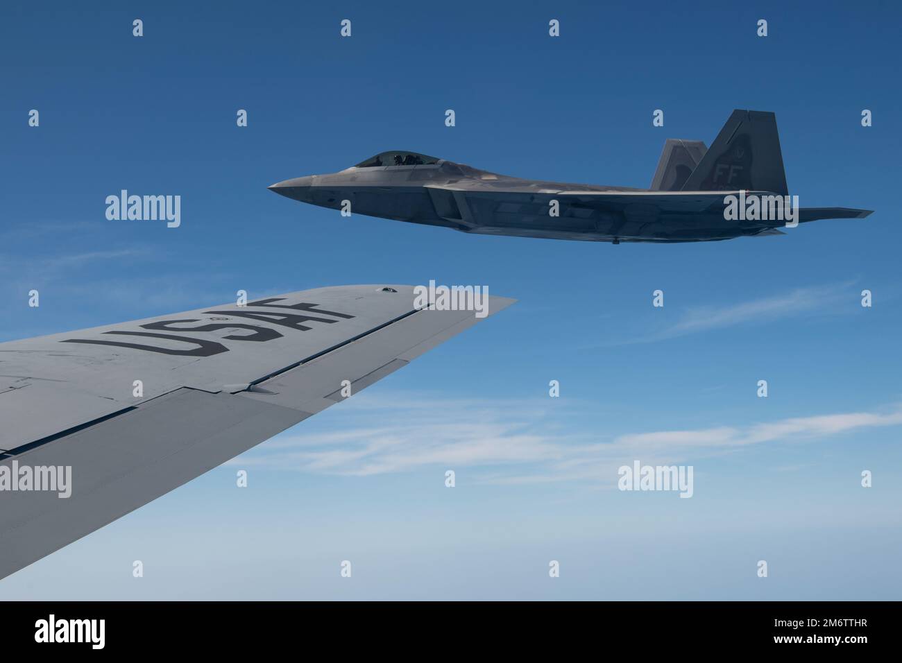 A U.S. Air Force F-22 Raptor with the 192nd Fighter Wing, flies ...