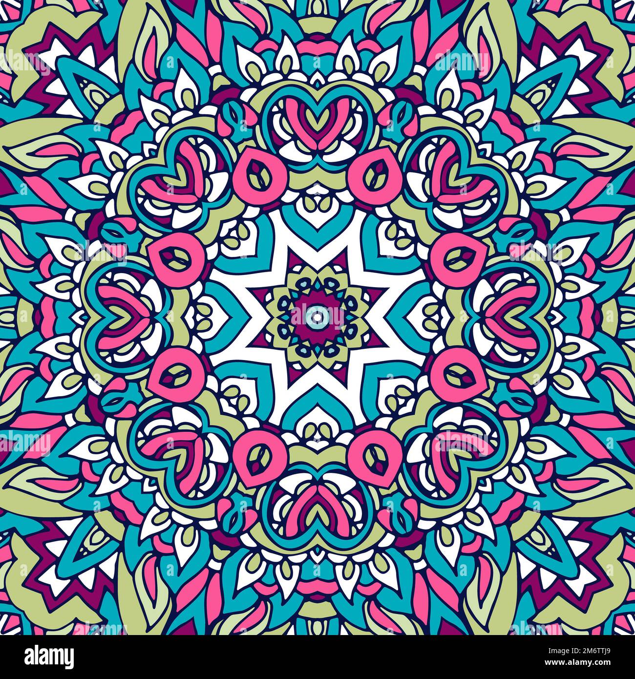 Vector seamless pattern doodle art mandala. Ethnic design with colorful ...
