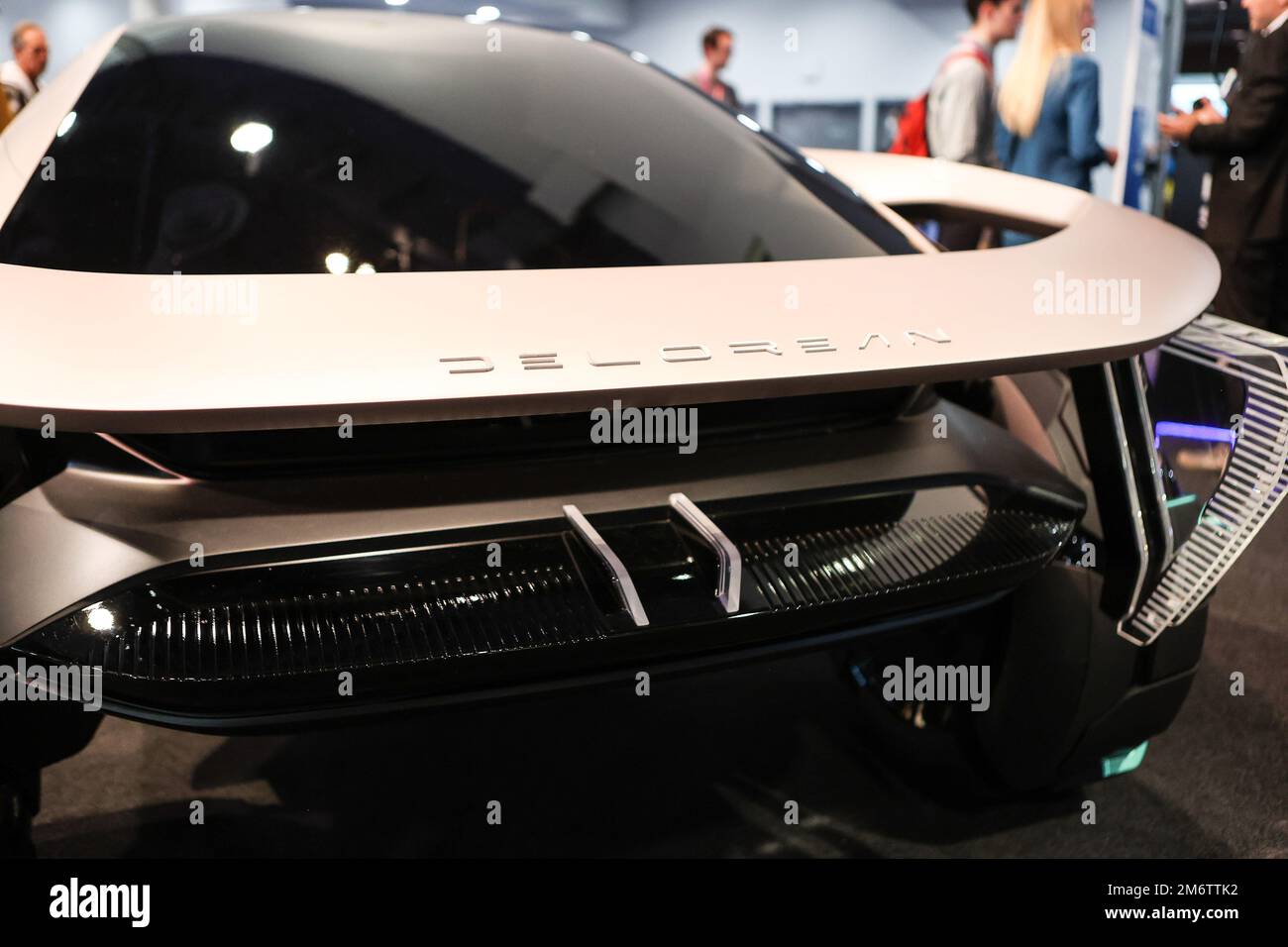 Las Vegas, NV, USA. 5th Jan, 2023. A close up view of the Italdesign Delorean electric vehicle ...