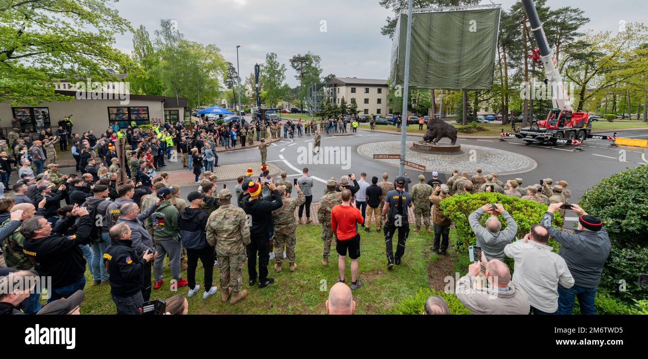 Ramstein Air Base personnel watch the unveiling of the newly built 86th ...