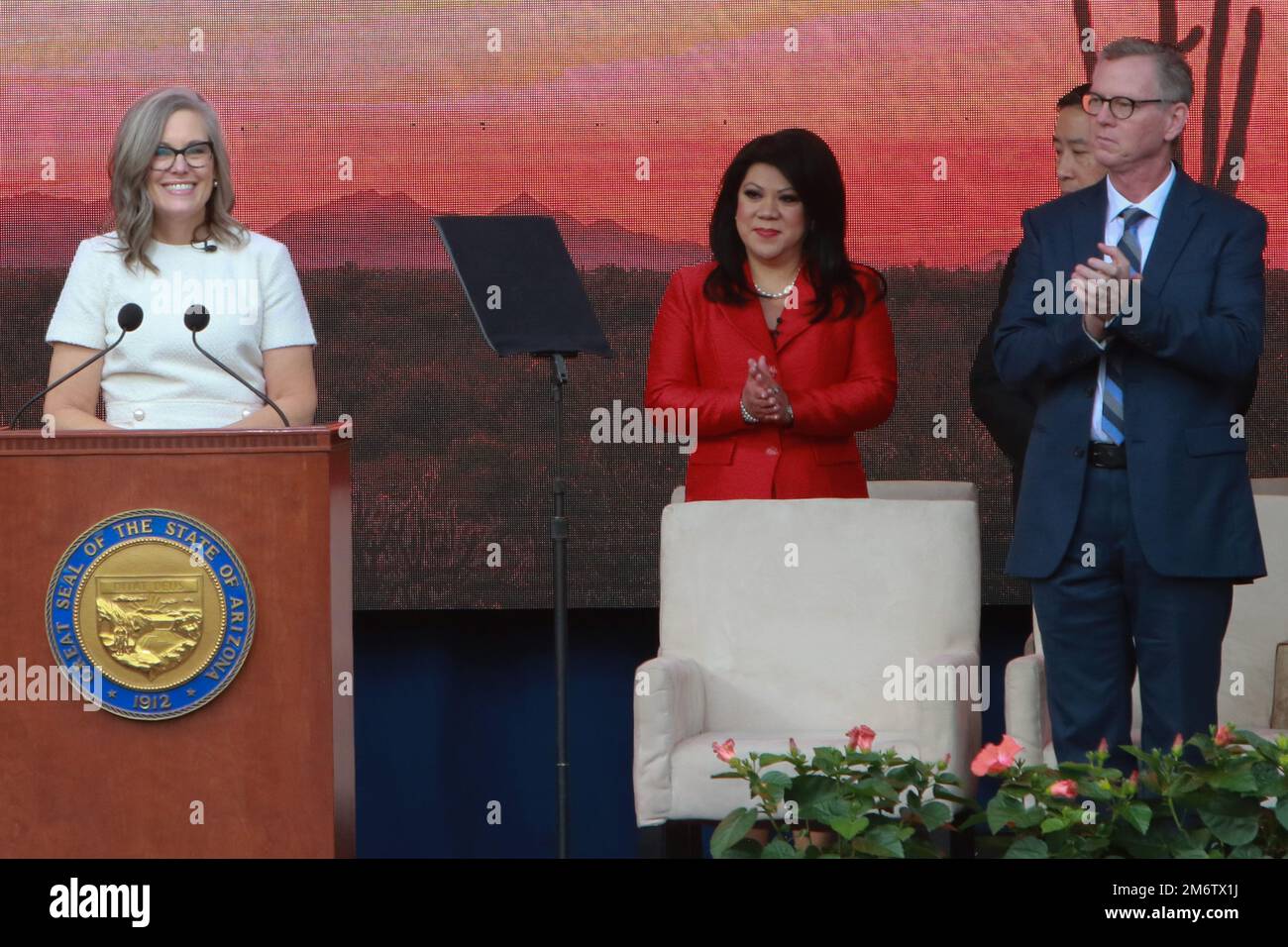 Phoenix, Arizona on January 5, 2022. Governor-Elect Katie Hobbs makes remarks after being sworn ...