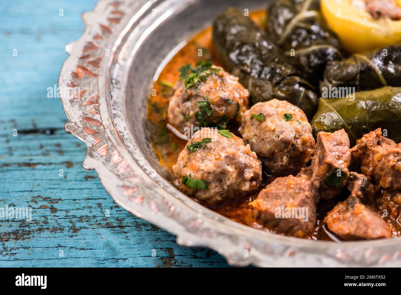 Eid Mubarak Traditional Ramadan Iftar dinner. Assorted tasty food in ...