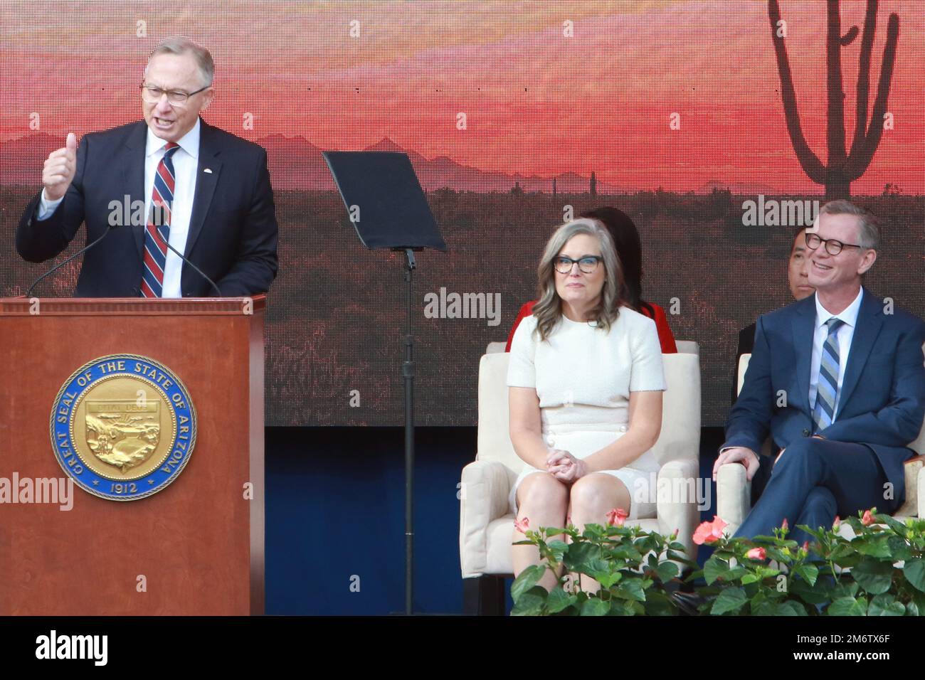 Mesa Mayor John Giles makes remarks during the Inauguration Ceremony ...