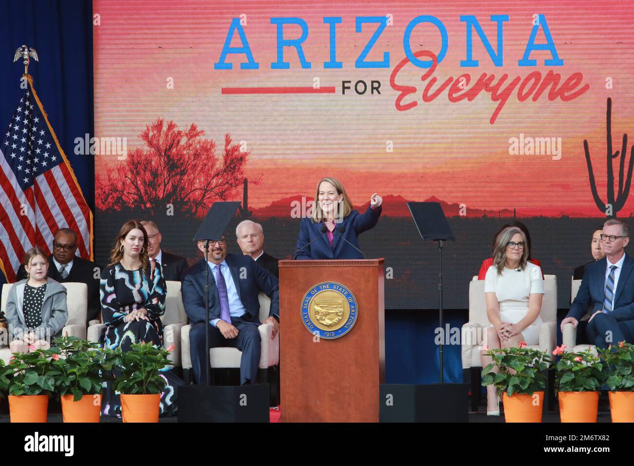 Attorney General-Elect Kris Mayes makes remarks after being sworn in ...
