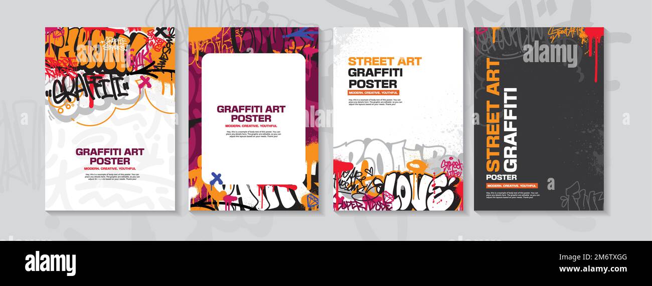 Modern graffiti art poster or flyer design with colorful tags, throw up ...