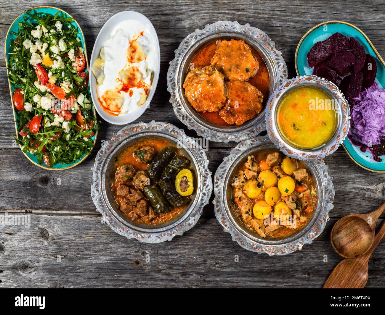 Eid Mubarak Traditional Ramadan Iftar dinner. Assorted tasty food in ...