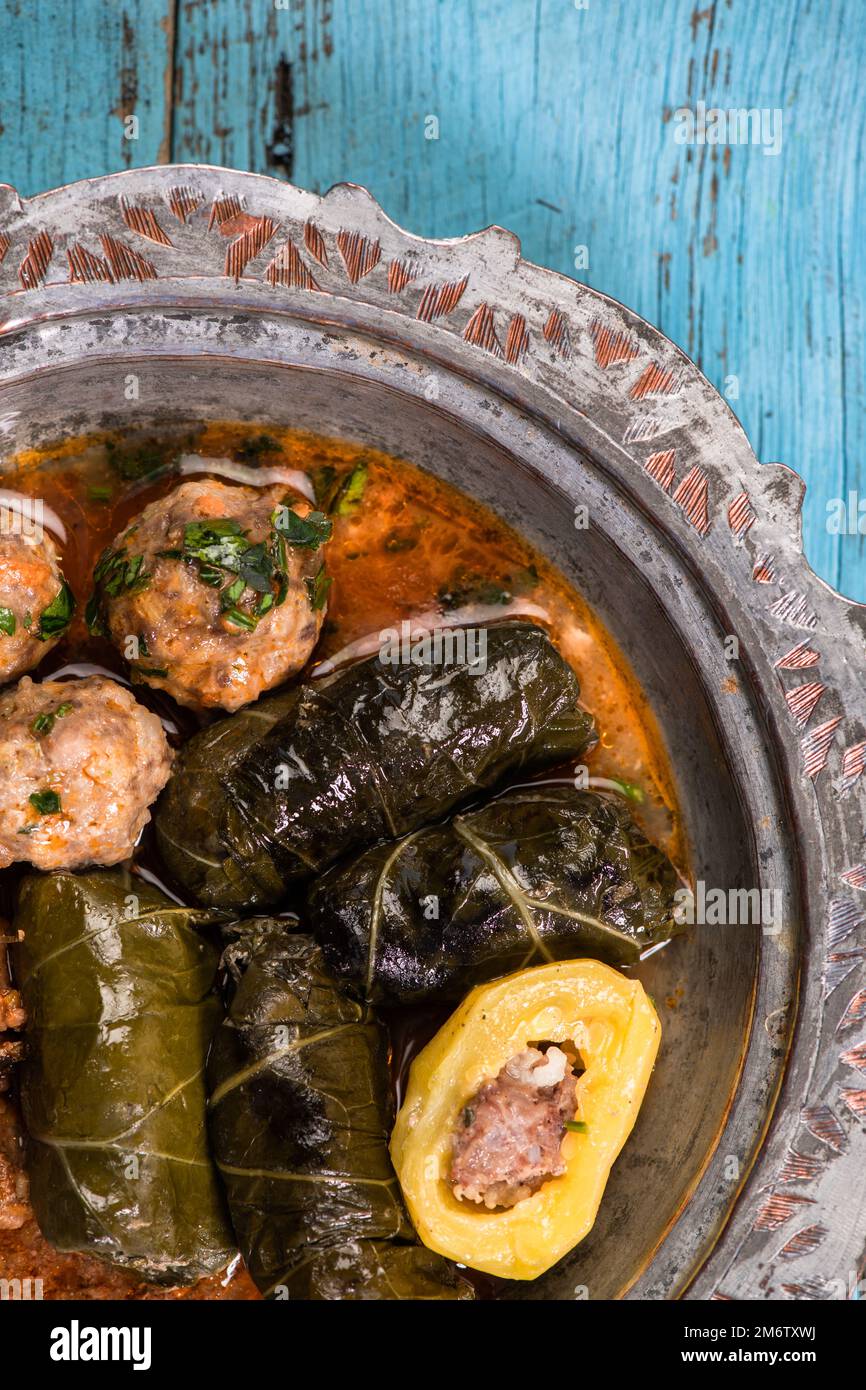 Eid Mubarak Traditional Ramadan Iftar dinner. Assorted tasty food in ...