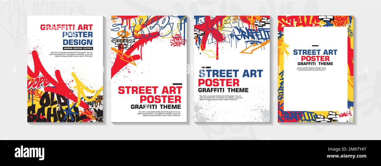 Modern graffiti art poster or flyer design with colorful tags, throw up ...