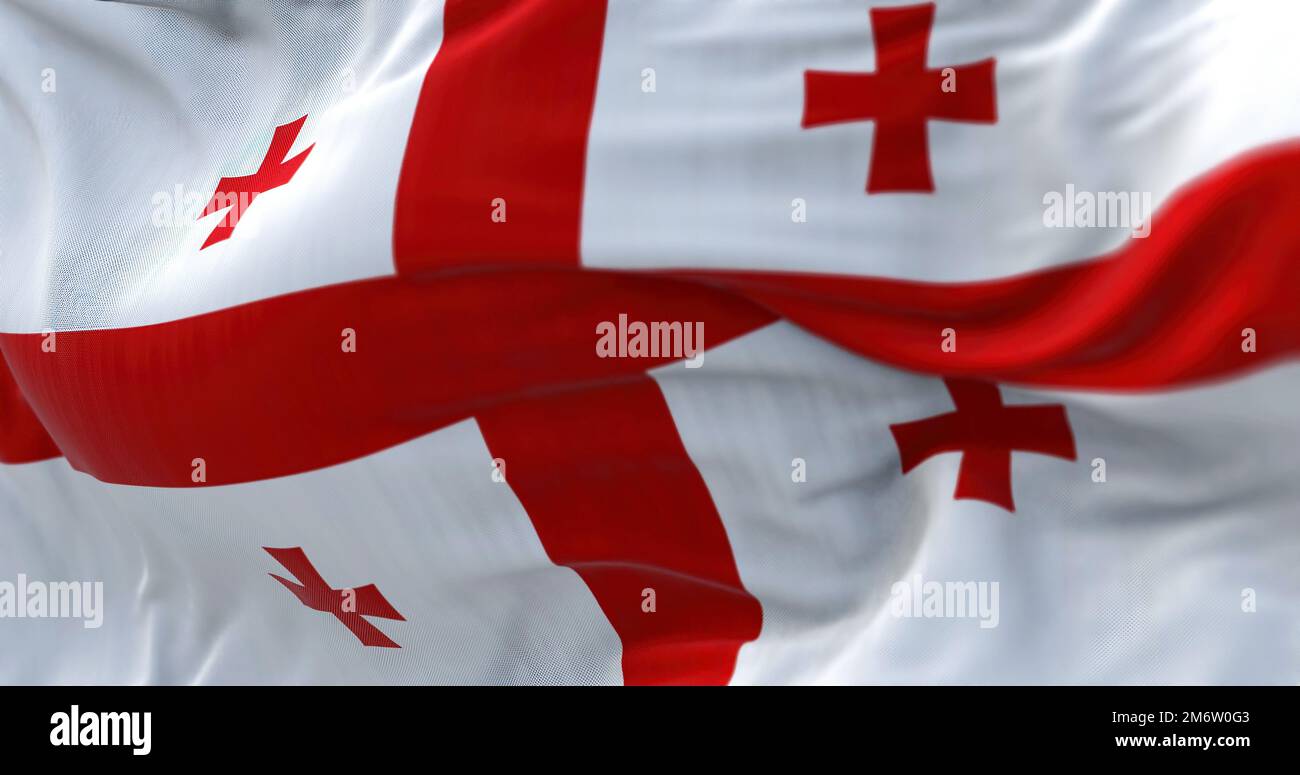 Close-up view of the Georgia national flag waving in the wind Stock ...