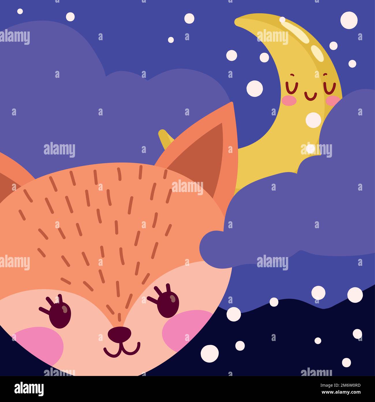 cute fox and moon Stock Vector Image & Art - Alamy