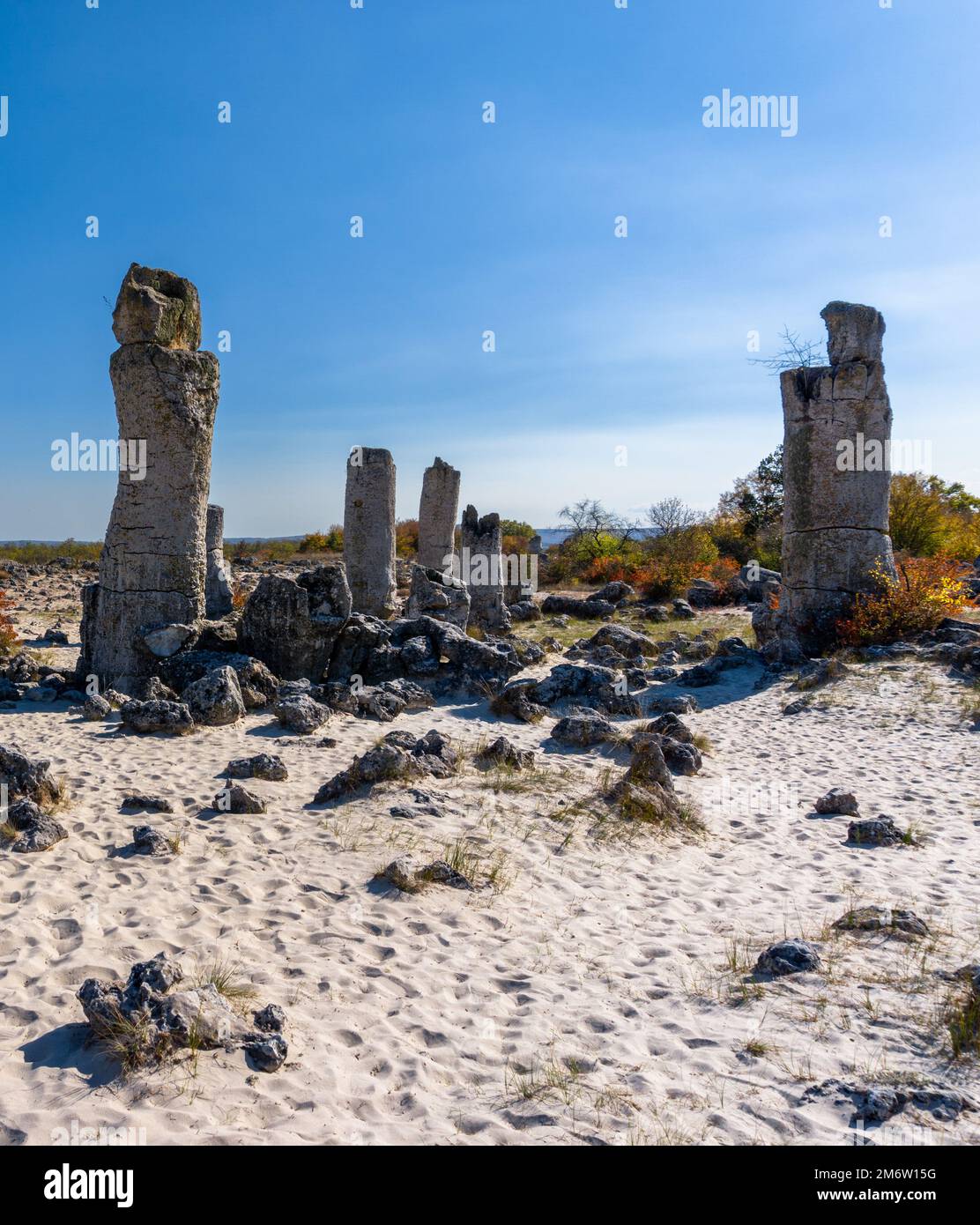 View of the Pobiti Kamania Stone Forest and desert in Varna Province of ...