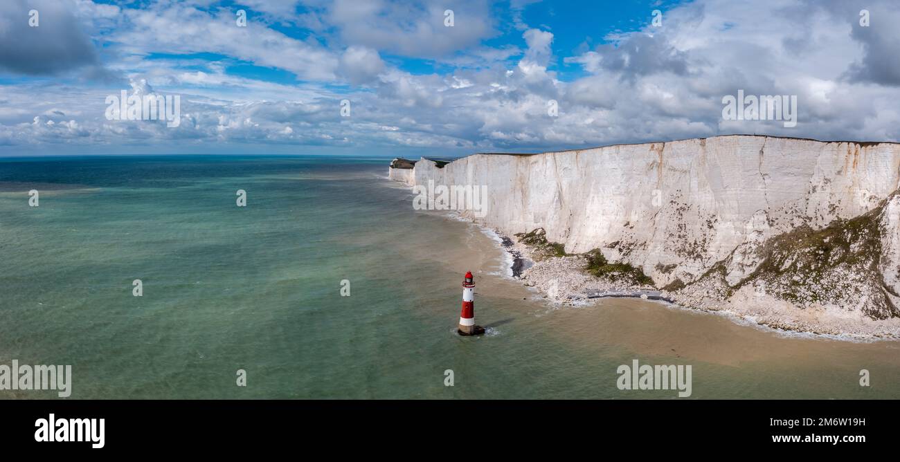 Panorama view of the Beachy Head Lighthouse in the English Channel and ...