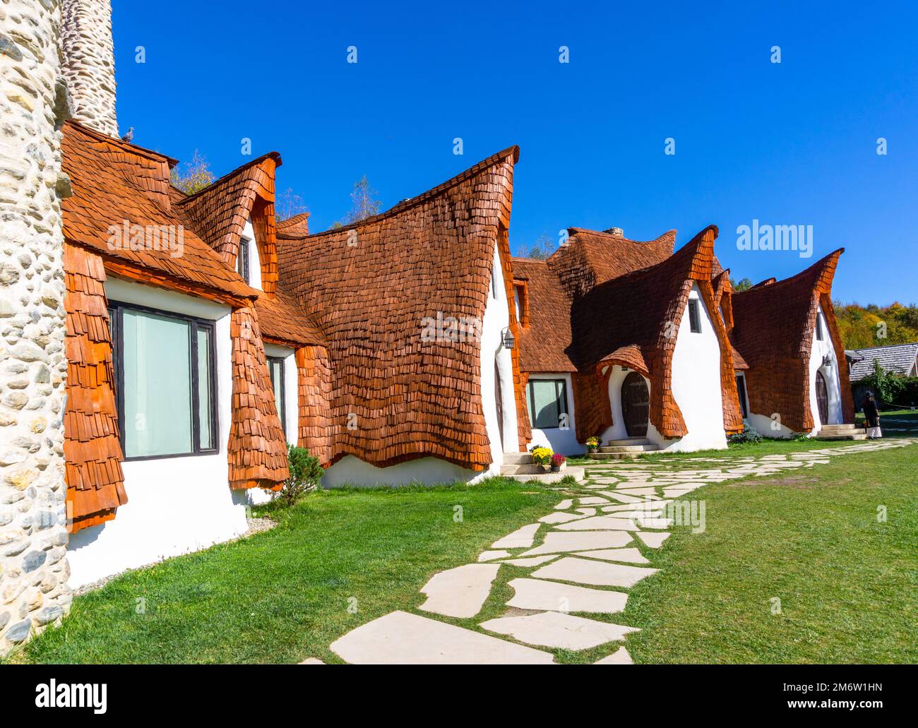 View of the Castelul de Lut Valea Zanelor fairy tale castle and hotel ...