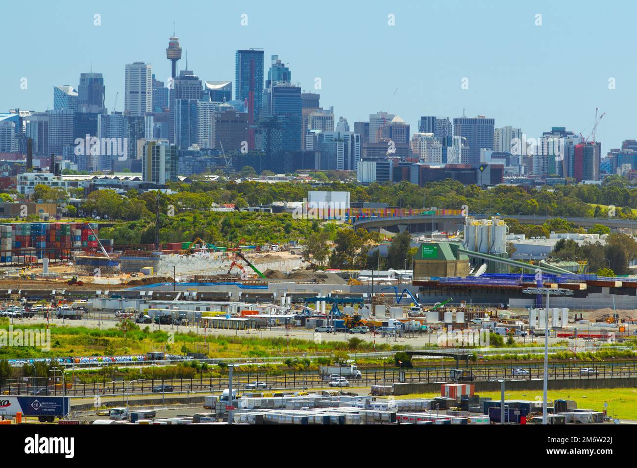Looking north from Sydney Airport with the city skyline in the ...