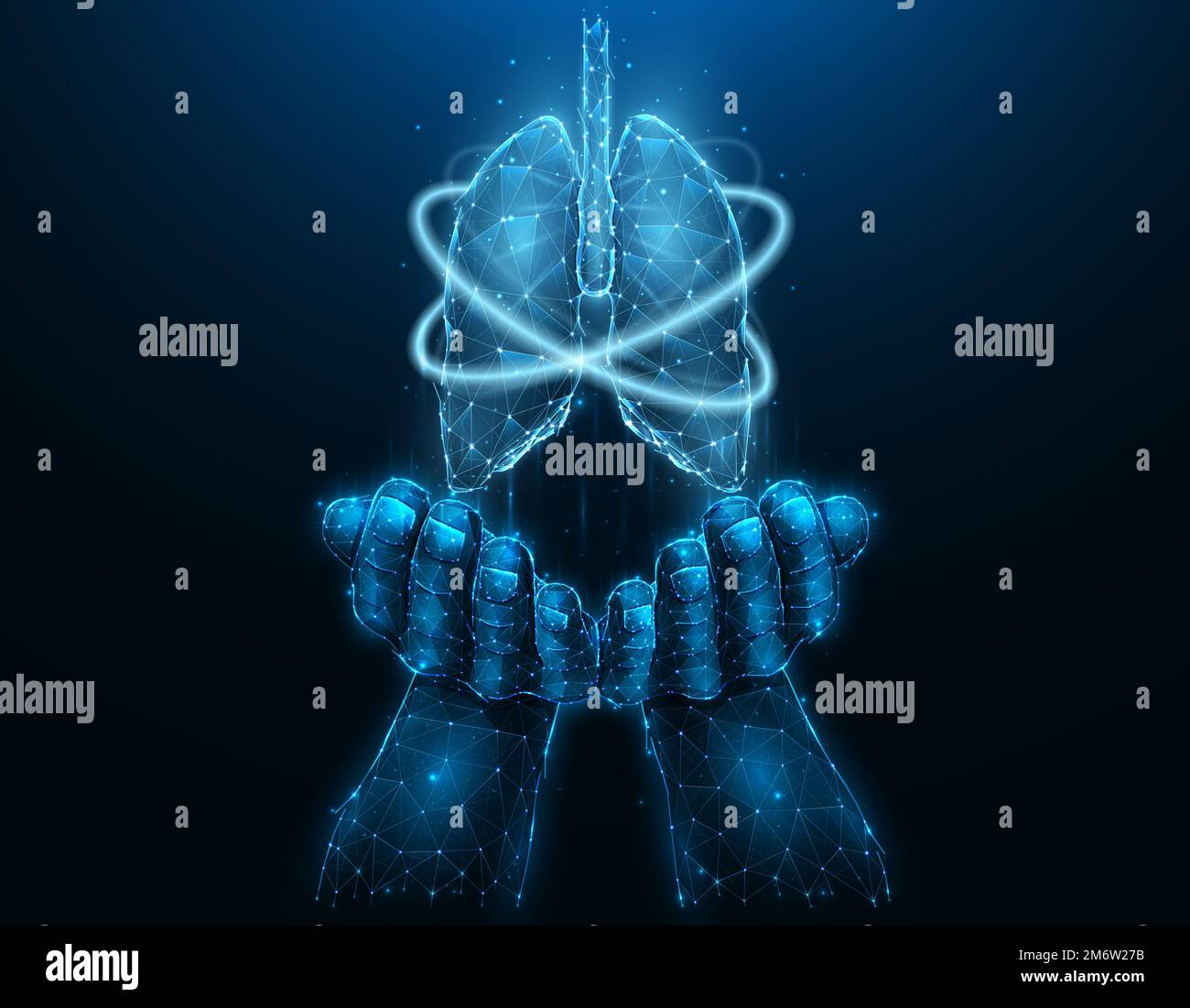 Polygonal vector illustration of a hand with human lungs. Lung recovery ...